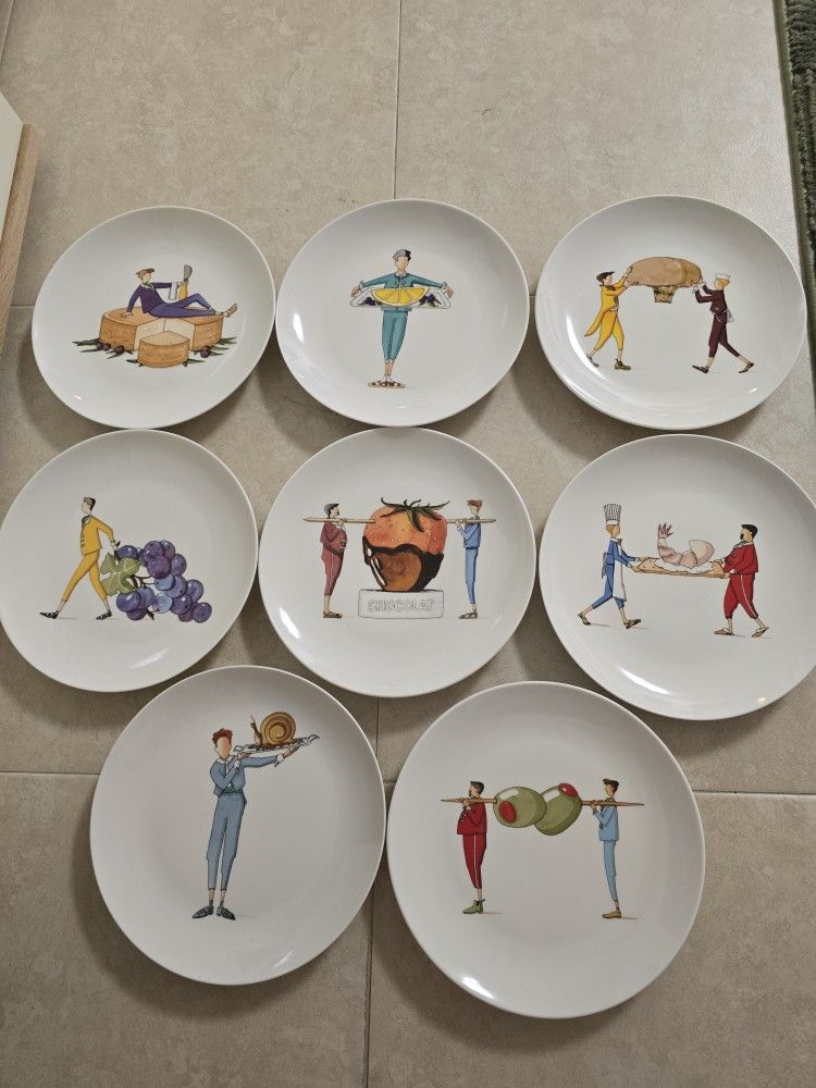 Cider House Dessert Plates Set 8 Food Illustration Cheese Fruit ...