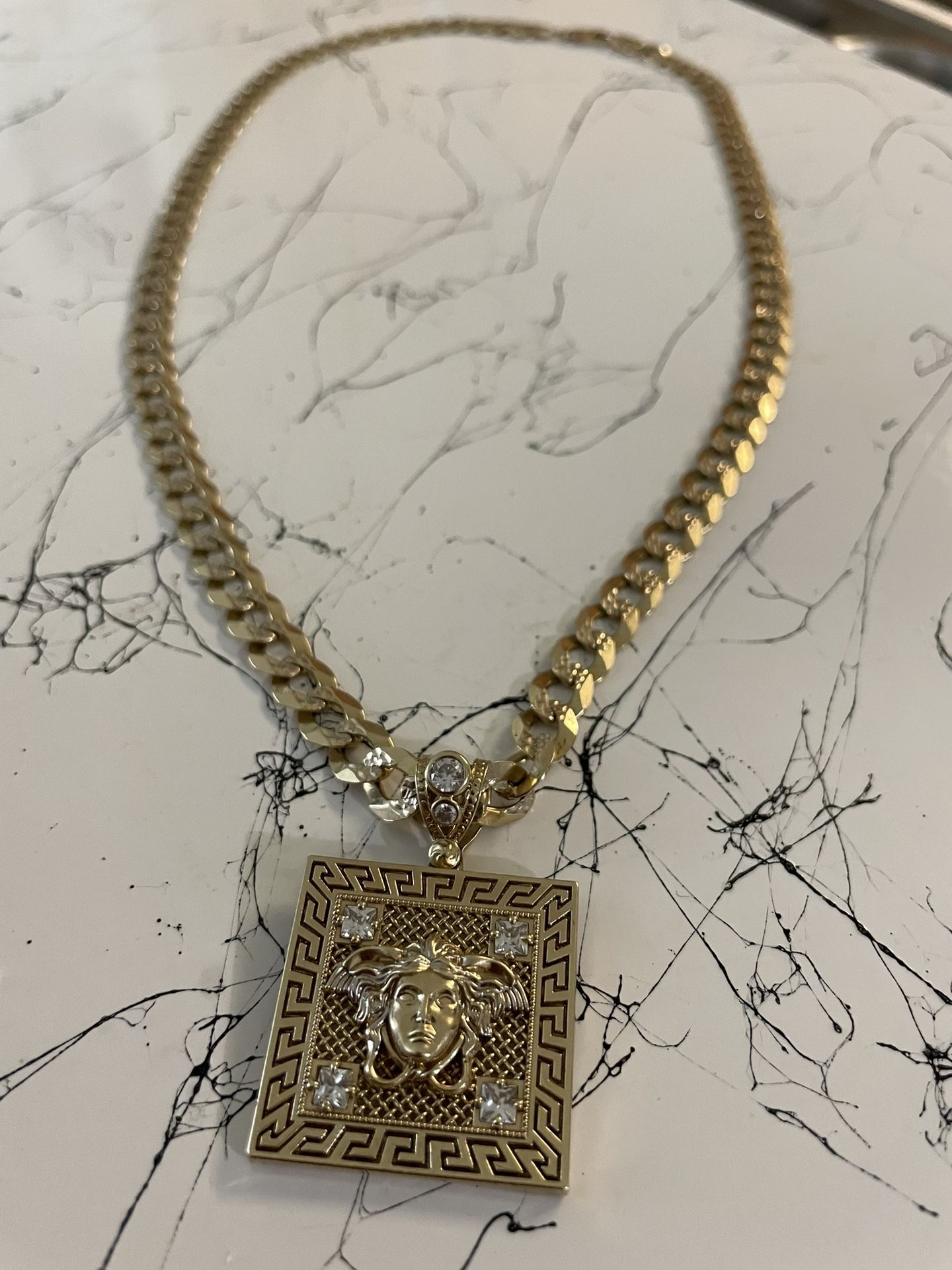 10k Yellow Gold Cut Diemond Cuban Link With Versace Pendant for Sale in ...