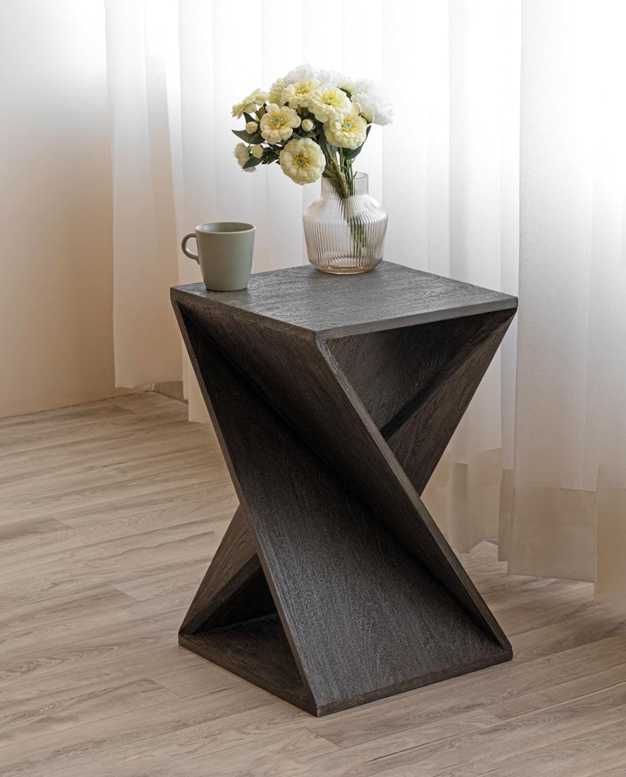 Hand Made One-of-a-Kind Carved Mango Wood Twisted X Shape End Table ...