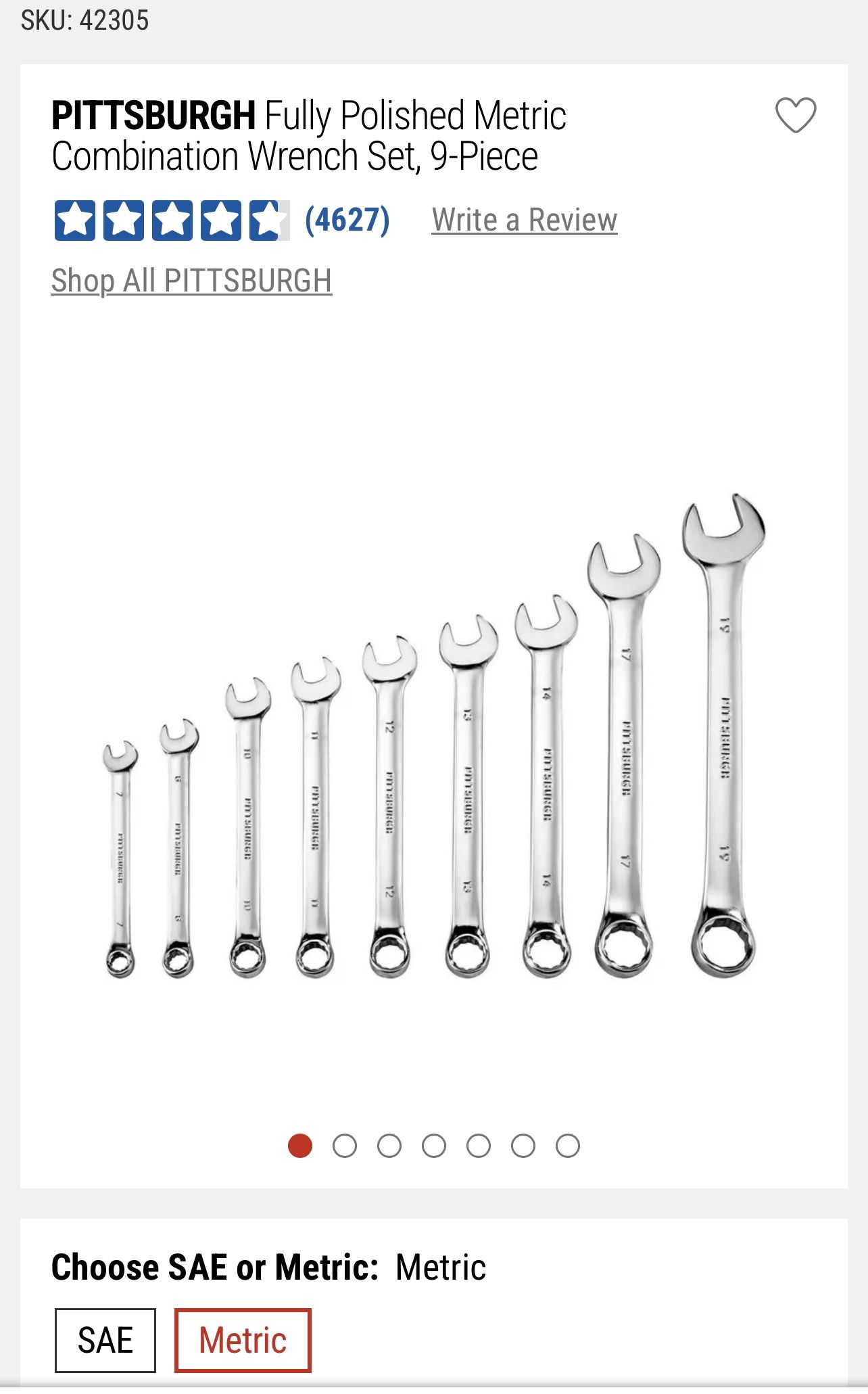 Pittsburgh 9 PC Combination Wrench Set for Sale in Las Vegas, NV - OfferUp