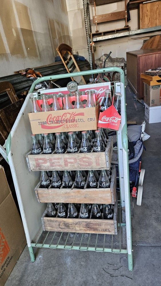 Rare Coca Cola Cart with three crates full of vintage coke bottles for ...