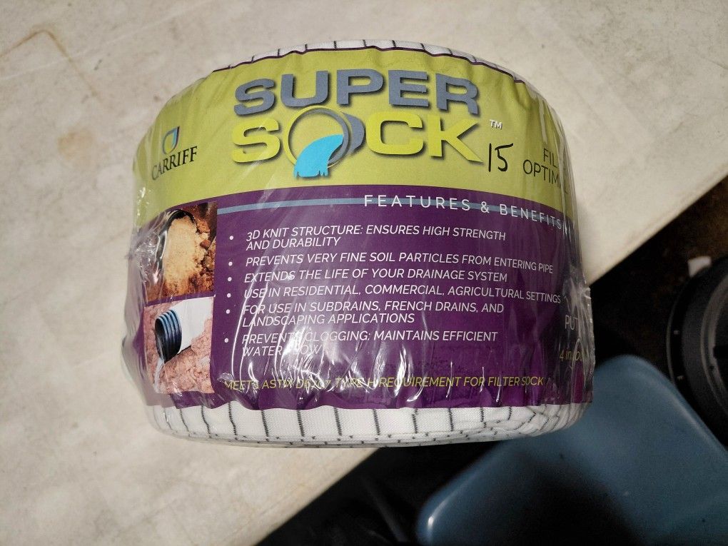 Super Sock 4" X 100 Foot Drain Pipe Sock for Sale in Alsip, IL - OfferUp