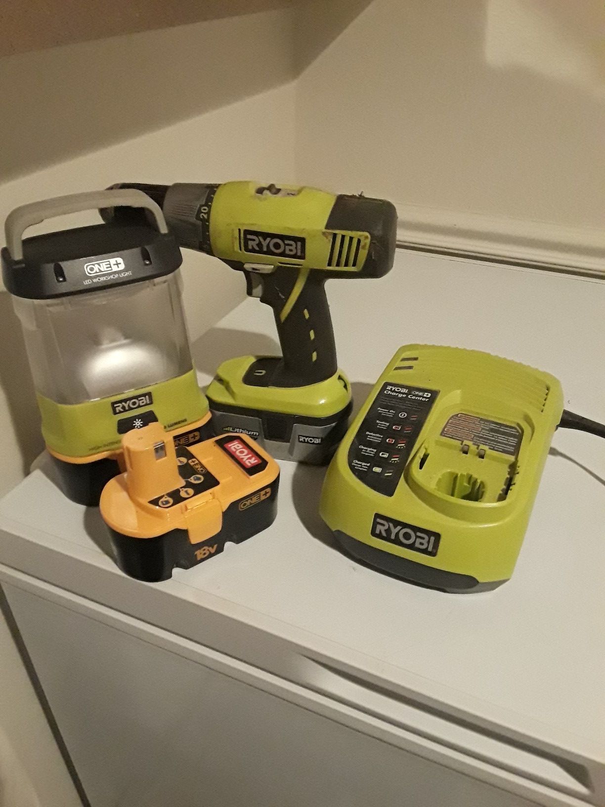 Ryobi drill, Charger a light 4 batteries hand skill saw for Sale in ...