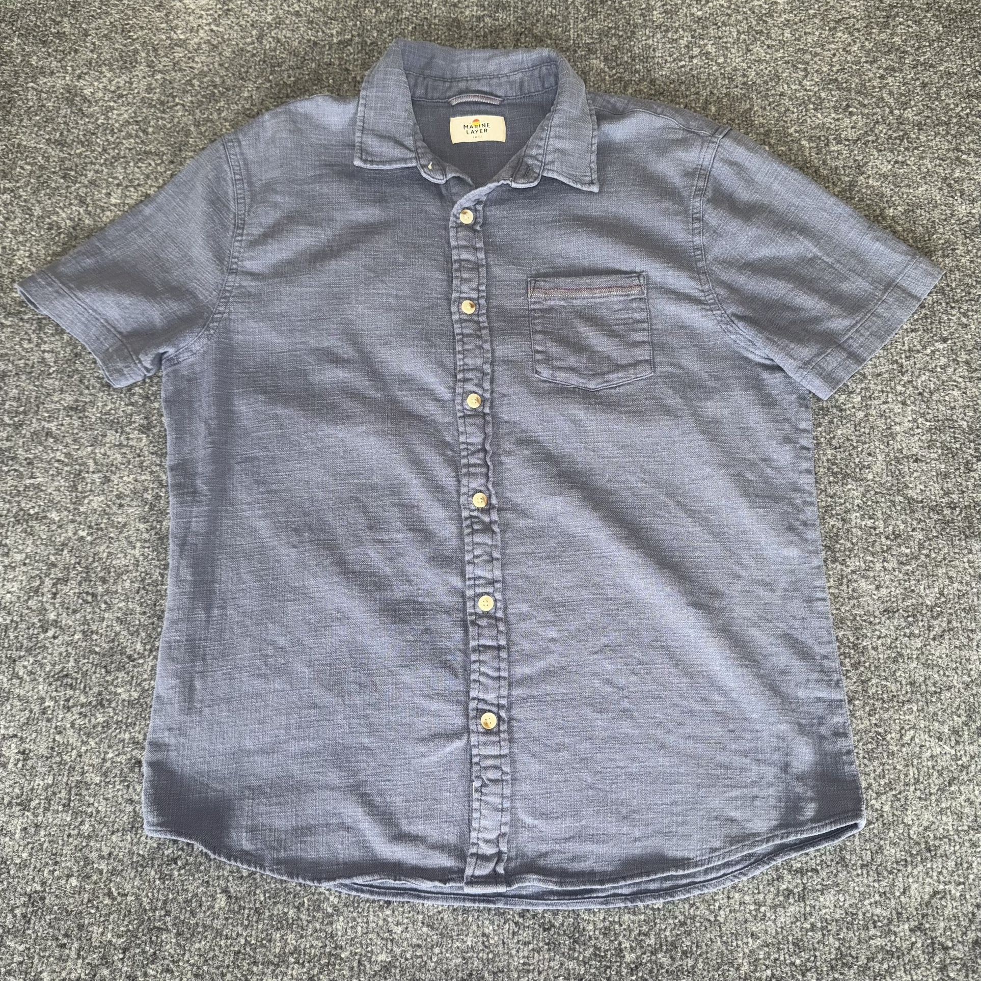 Marine Layer Button Up Shirt Men Small Blue Short Sleeve Casual Soft ...