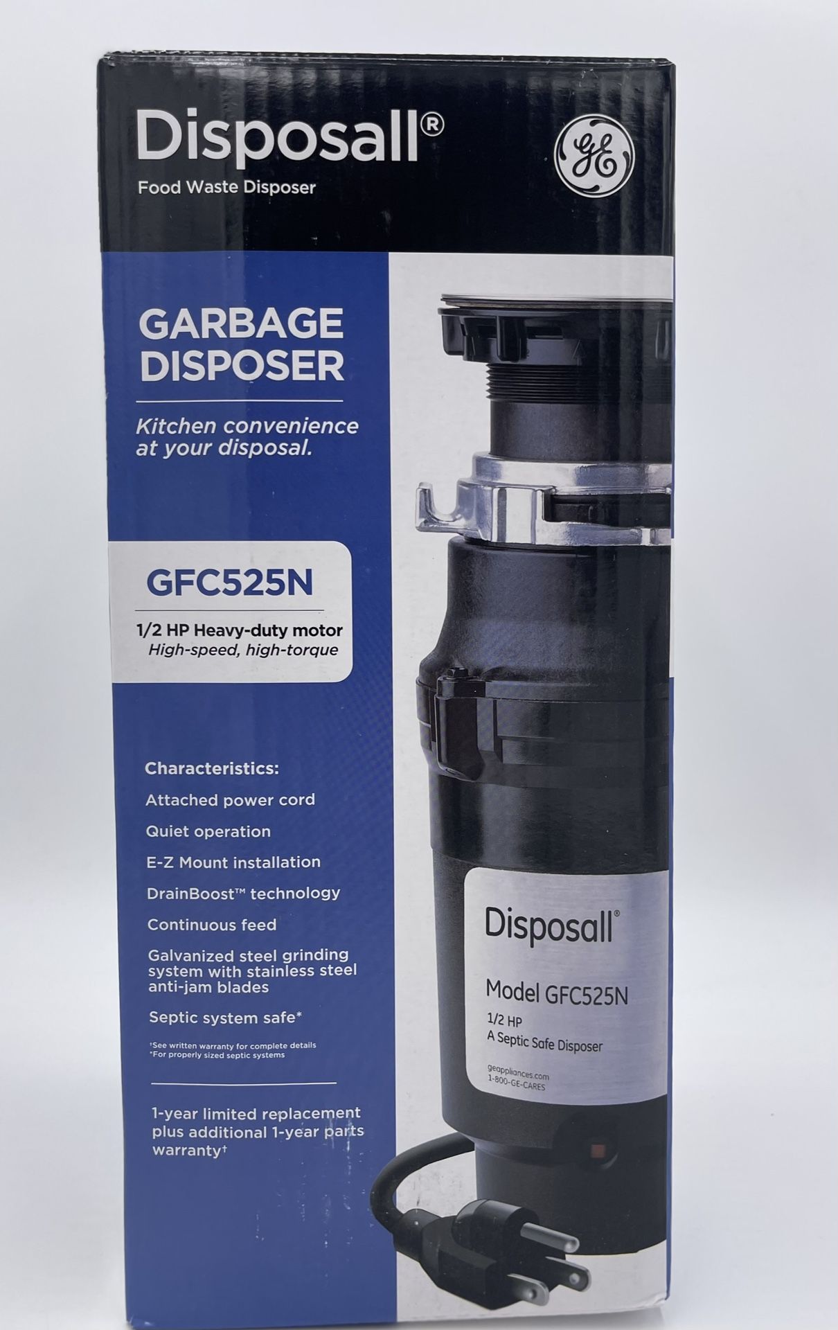 GE 1/2 Horsepower Continuous Feed Garbage Disposer Corded Disposall ...