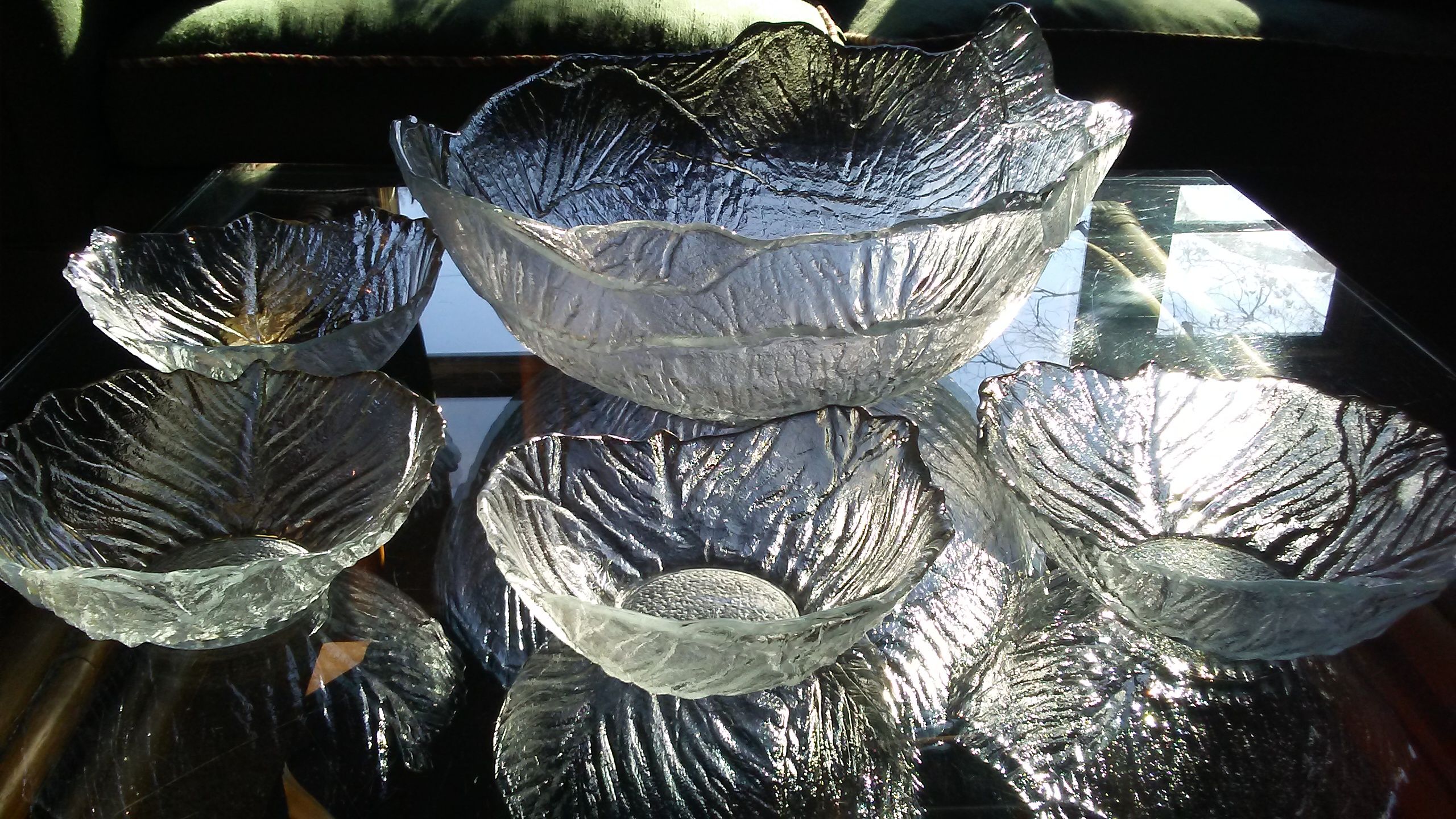 Vintage 5 Piece Cabbage Leaf Salad Bowl Crystal Clear Glass Set by ...