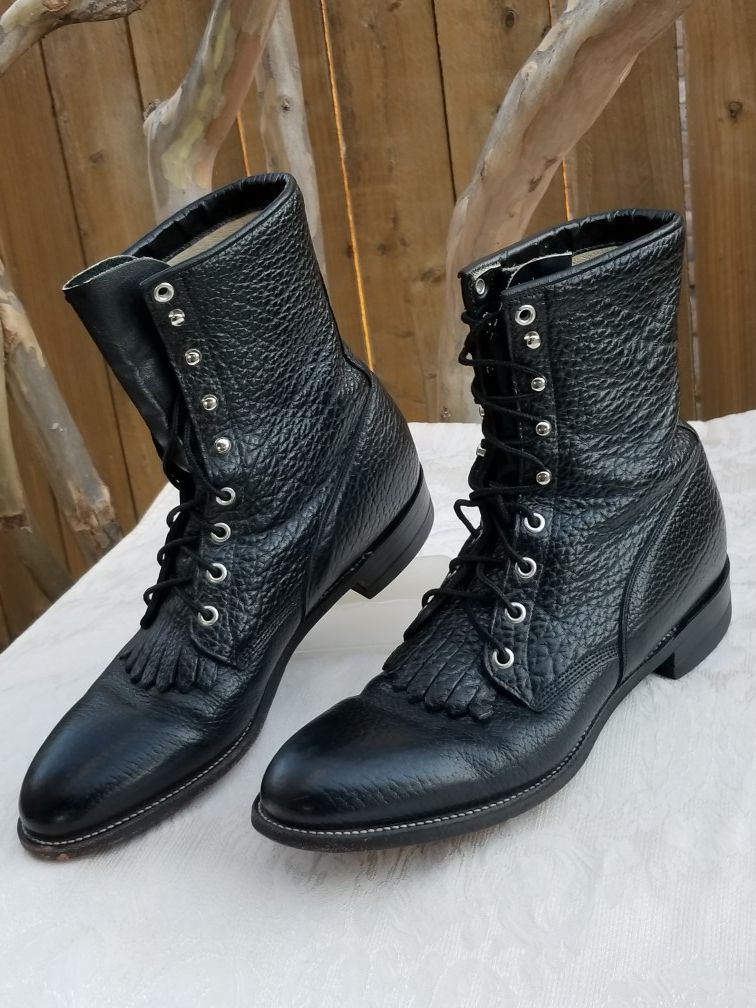 CLASSIC VINTAGE JUSTIN 522 BLACK BULLHIDE LACER BOOTS *Size 10.5 B men ...