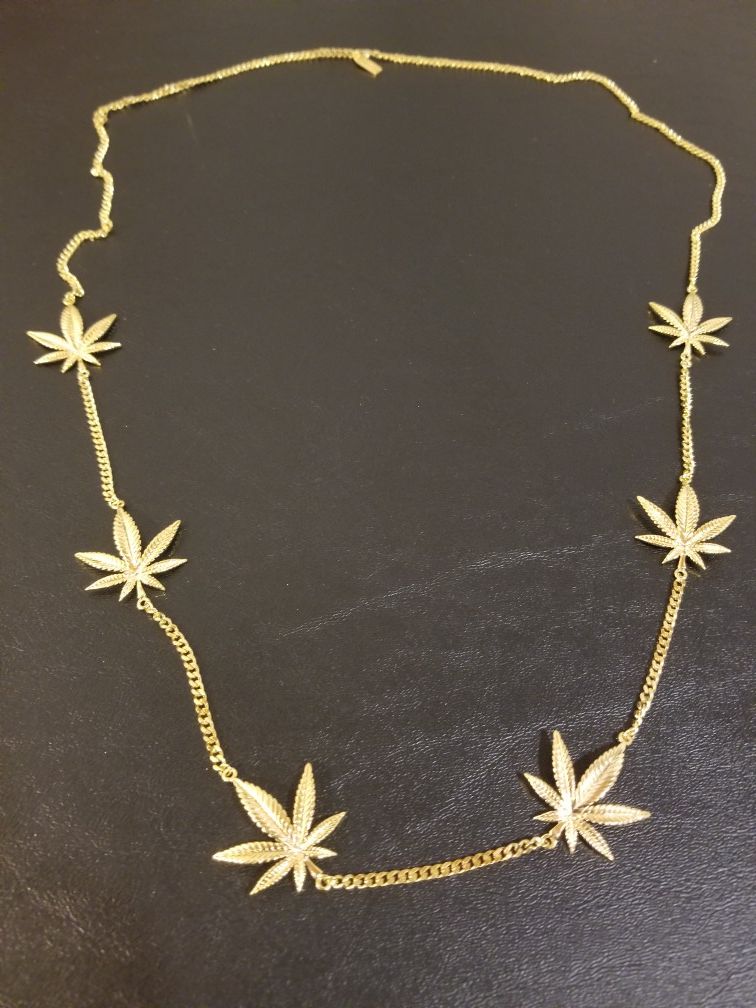 Gold Plated Weed Cannabis Marijuana Pendant Chain Necklace for Sale in ...