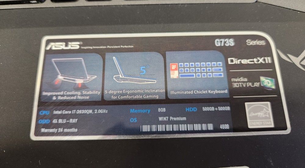 ASUS ROG G73SW | 128GB SSD+500GB HDD | 12GB RAM | i7-2630QM 2.00GHz ...