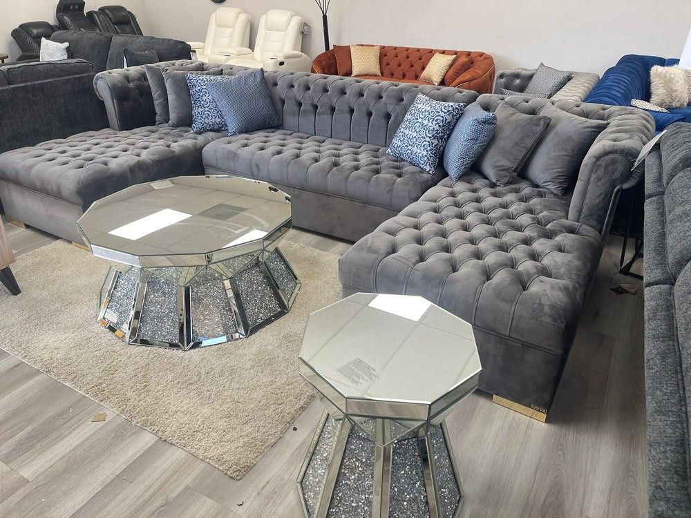Eleanor - Gray - Velvet - Double Chaise "U" Shape Sectional Sofa ...