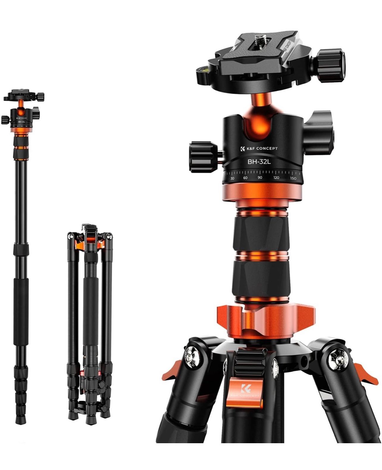 K&F Concept 78 inch/200 cm Camera Tripod, 3-Section Center Axis Travel ...