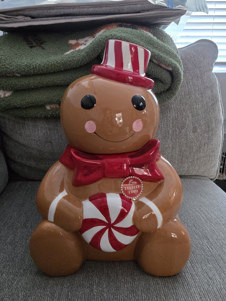 New Large 14" Peppermint Gingerbread Man Cookie Jar for Sale in El Paso ...