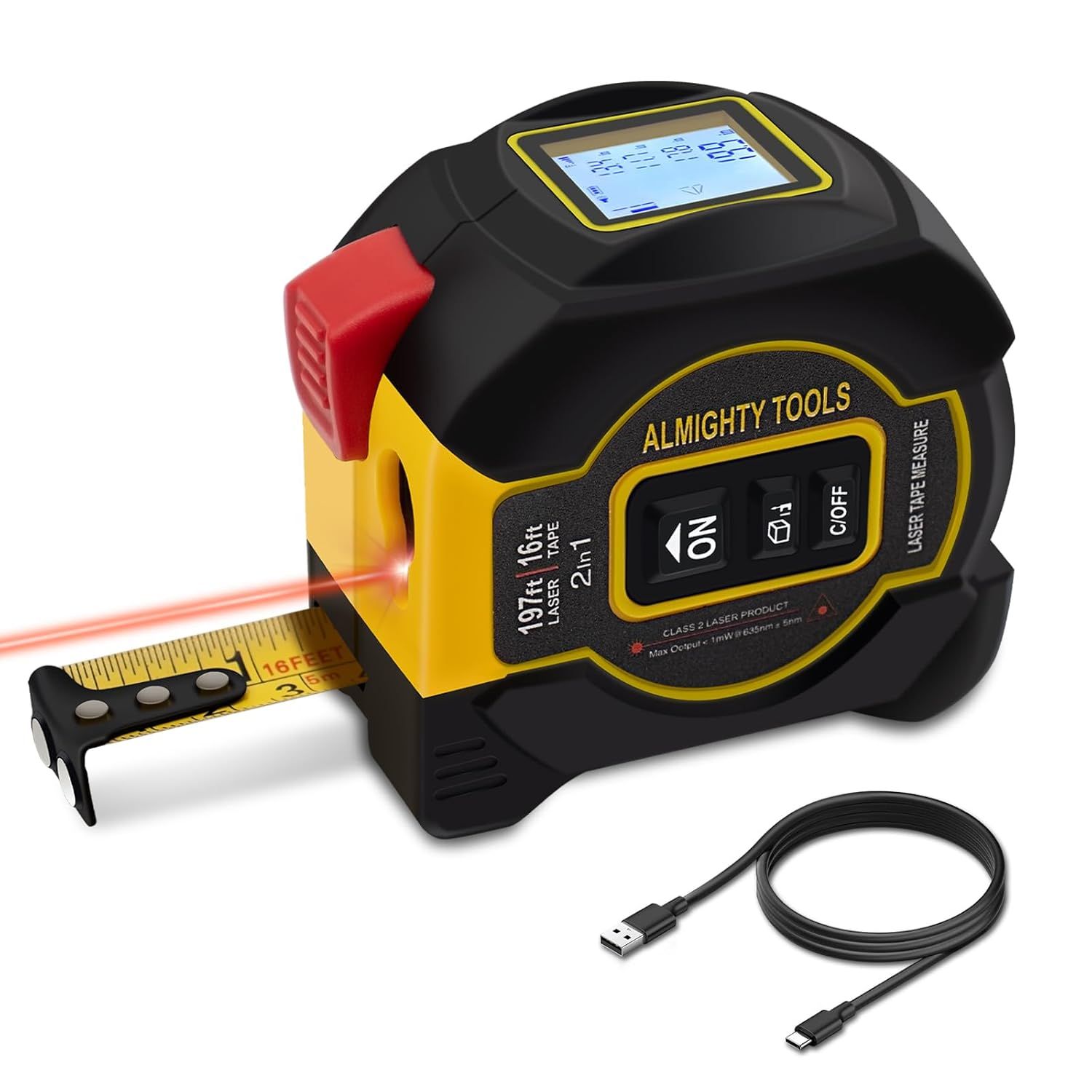 2 in 1 Digital Laser Tape Measure, Almighty Tools Measuring Tape,197ft/60m Laser Distance Meter ...