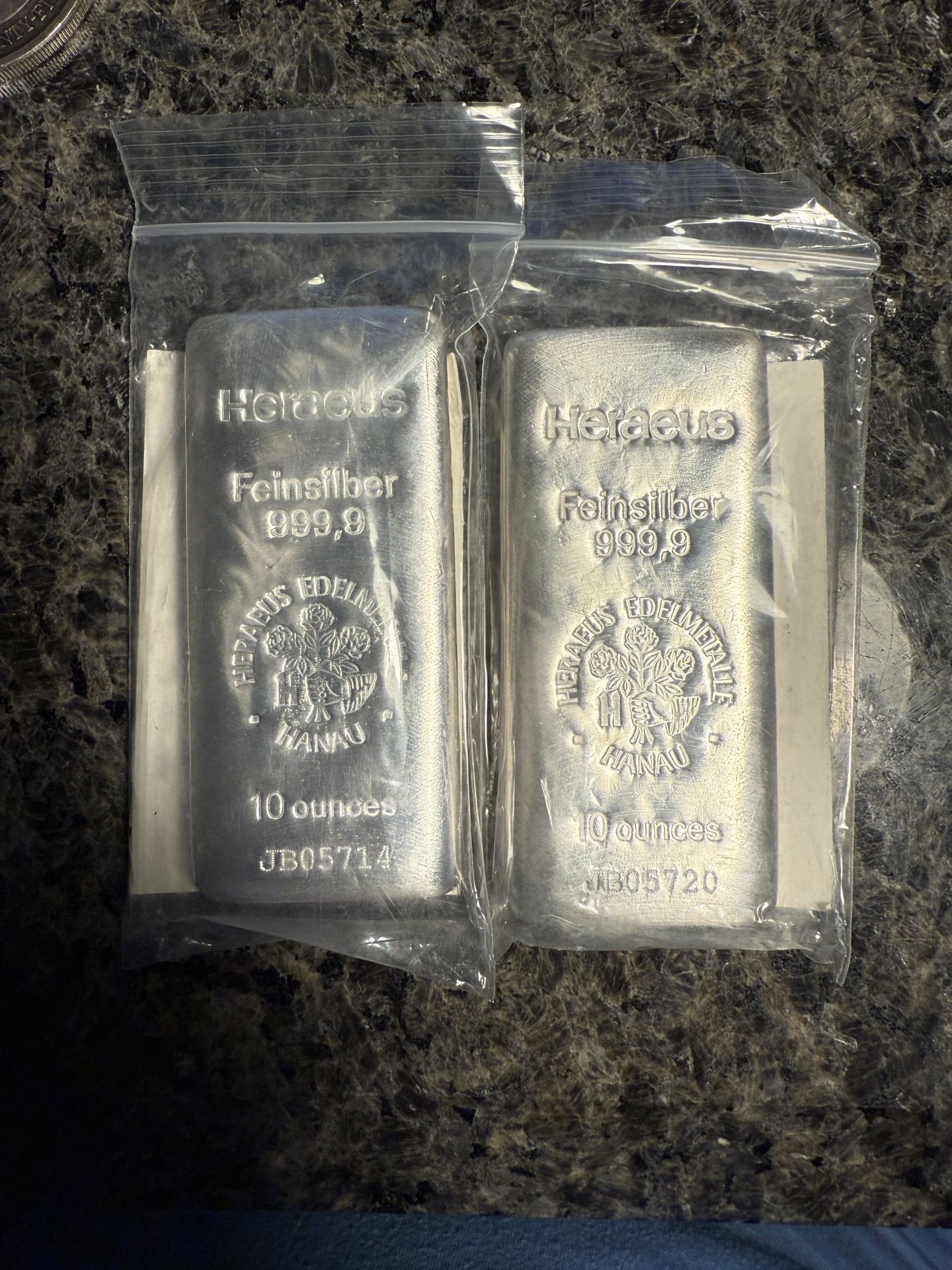 2 Gorgeous Heraeus 10 Ounce .9999 Fine Silver Bars At Spot Price With ...