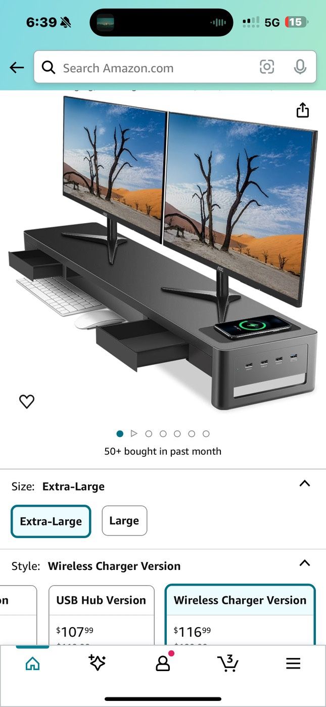 dual monitor stand with wireless charger and usb hub for Sale in Wesley ...