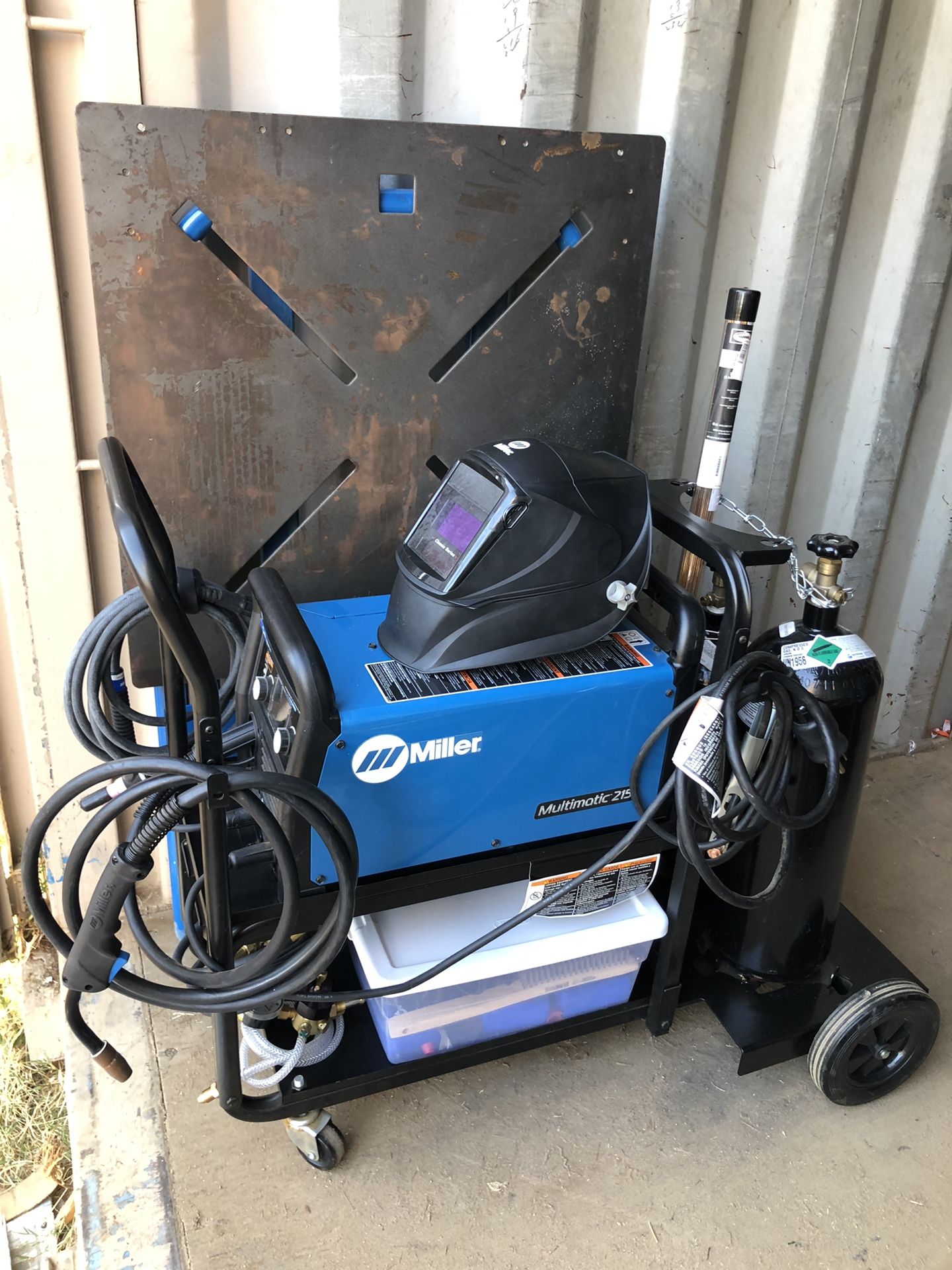 Welder Miller Multimatic 215 Tig kit miller cart 2 tanks helmet & tons ...