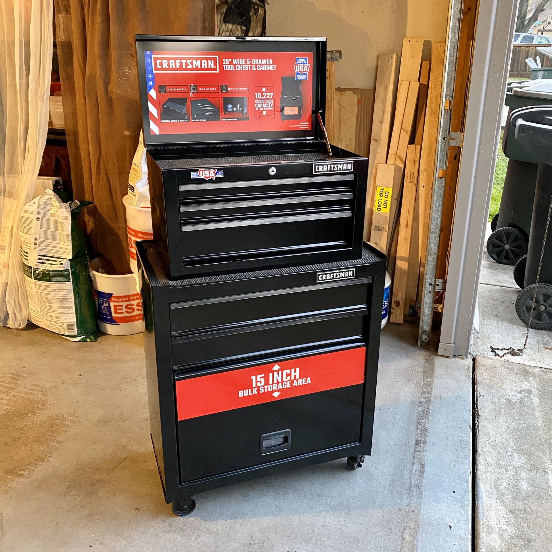 LIKE NEW! CRAFTSMAN 5-DRAWER STEEL ROLLING TOOL BOX TOOL CHEST COMBO ...