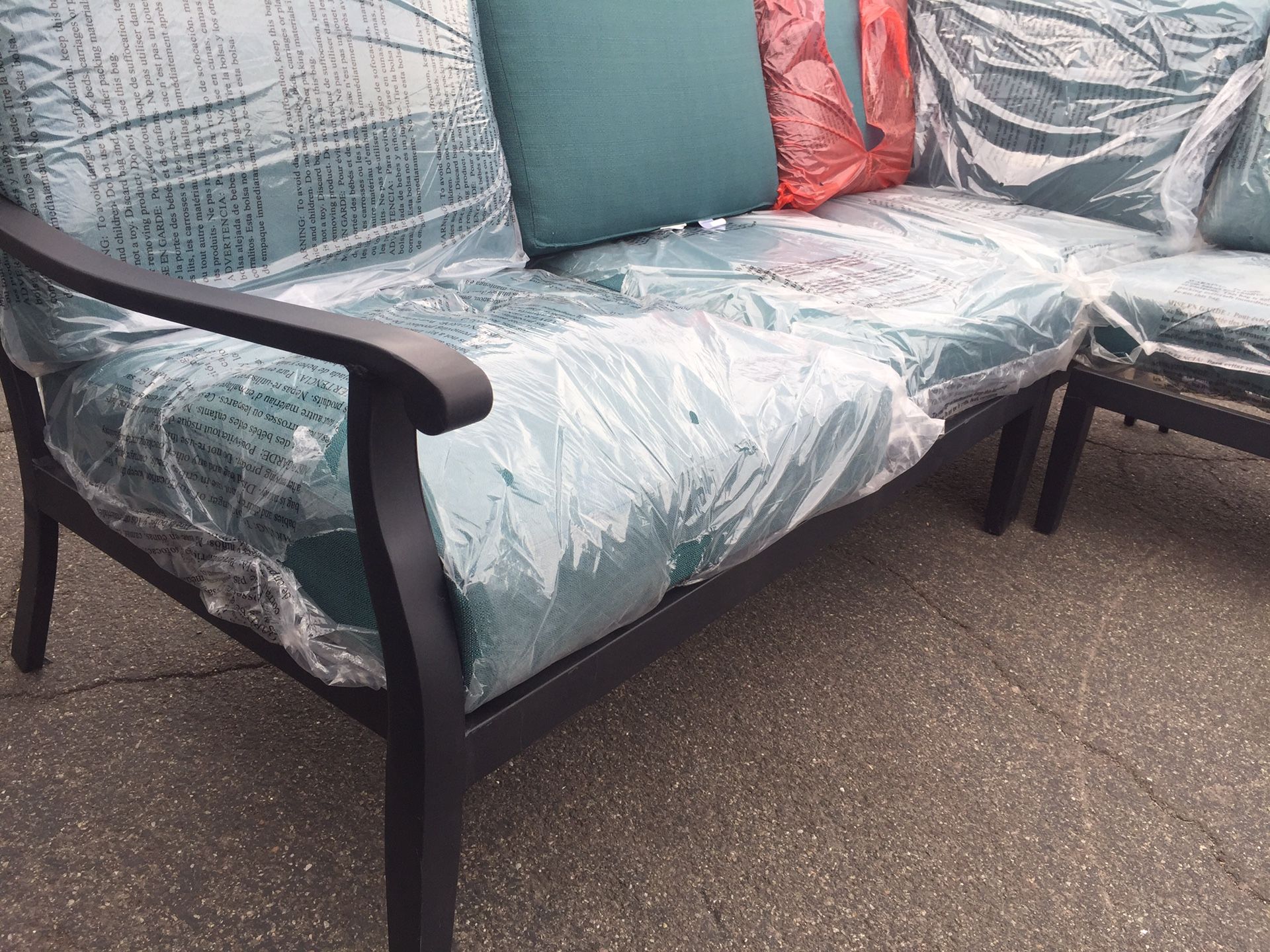 Hampton Bay Riley 3-Piece Metal Outdoor Sectional Set with Charleston ...