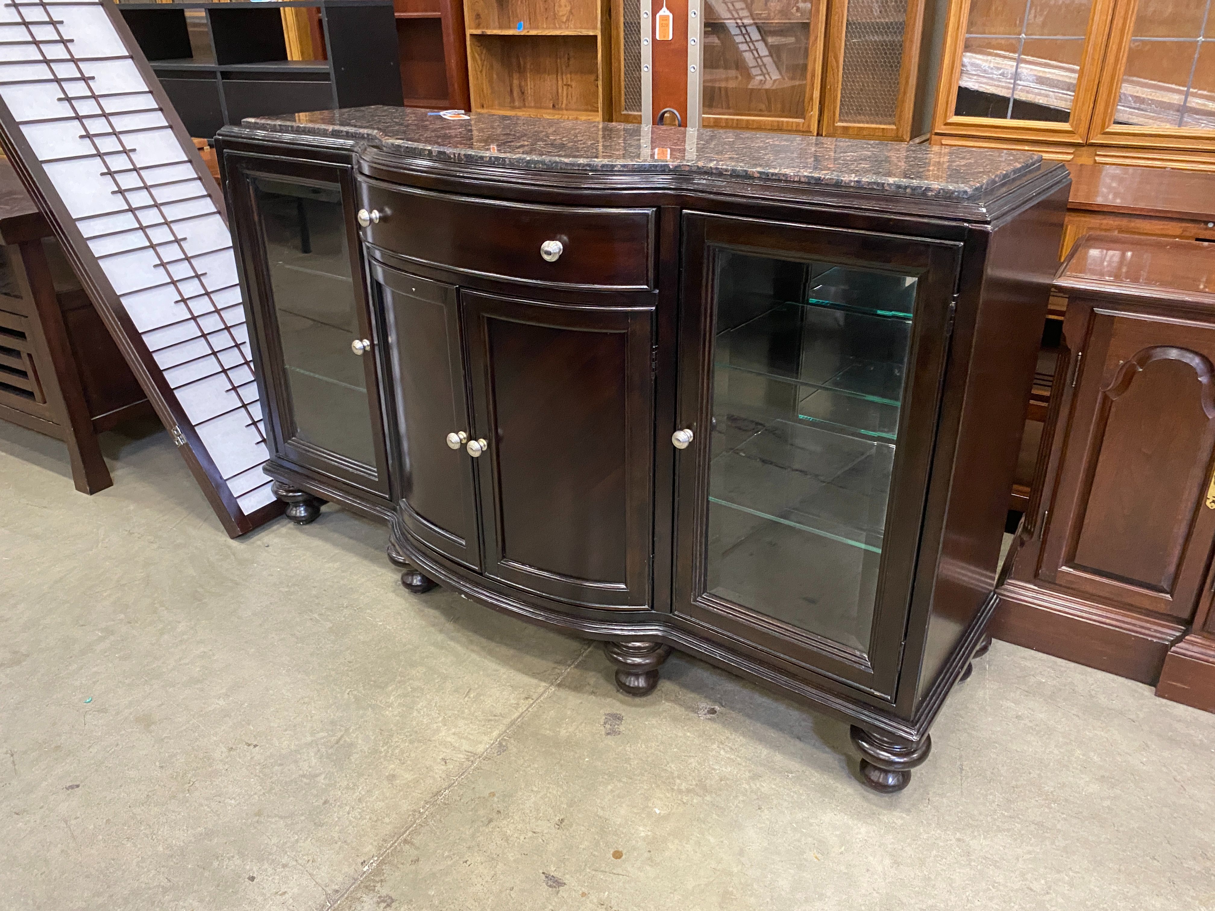 SCHNADIG Vintage Dark Wood Red Marble Topped Wine Rack Buffet for Sale ...