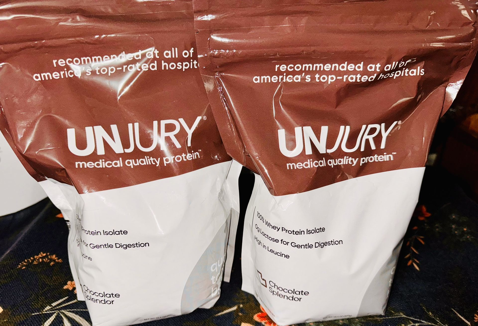 2 Full Sealed Bags of Unjury Chocolate Splendor Protein Shake Powders ...
