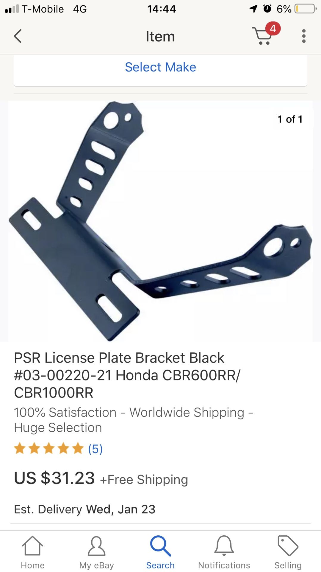 SR License Plate Bracket Black #03-00220-21 Honda CBR600RR/CBR1000RR ...