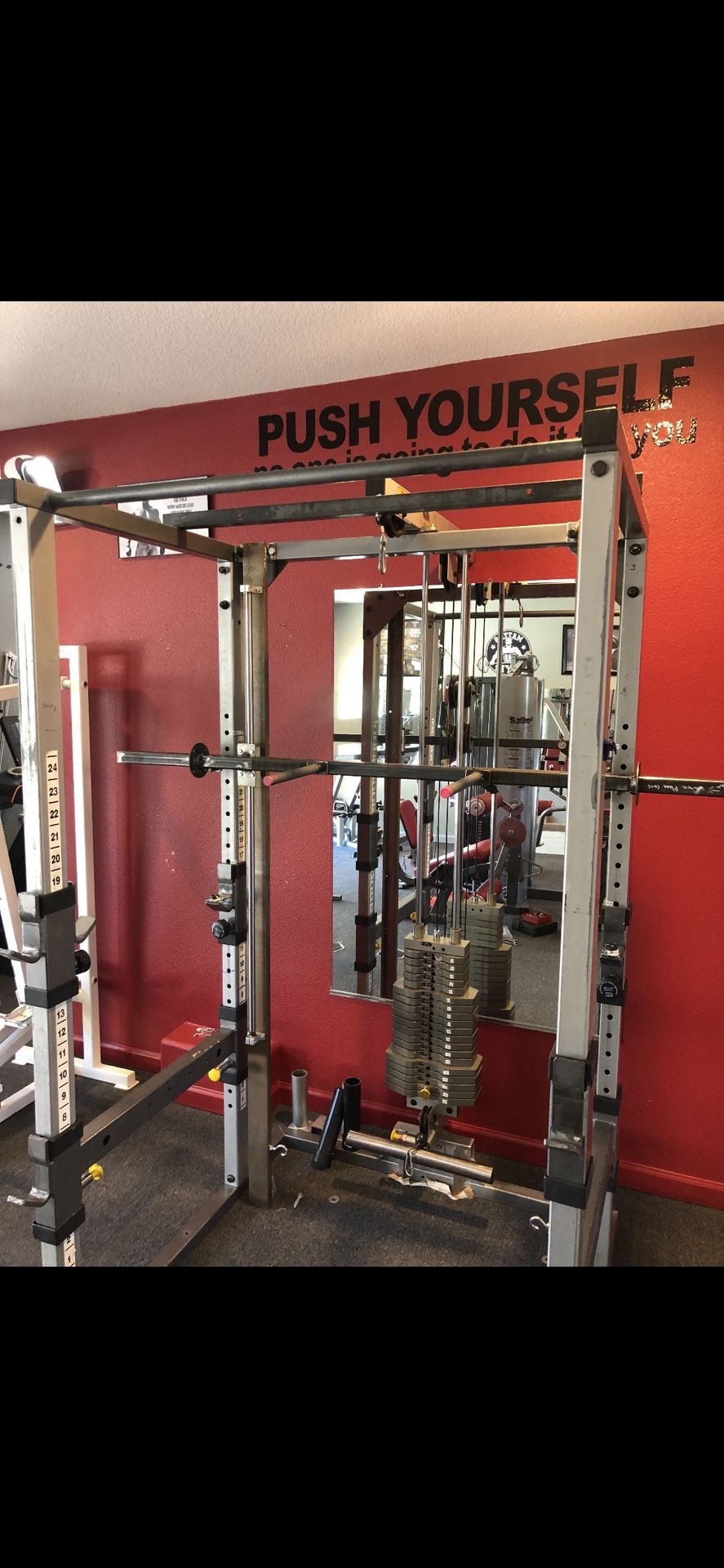 Tuff Stuff Power Rack w/chin up, 200lb lat pull +lower cable and custom ...