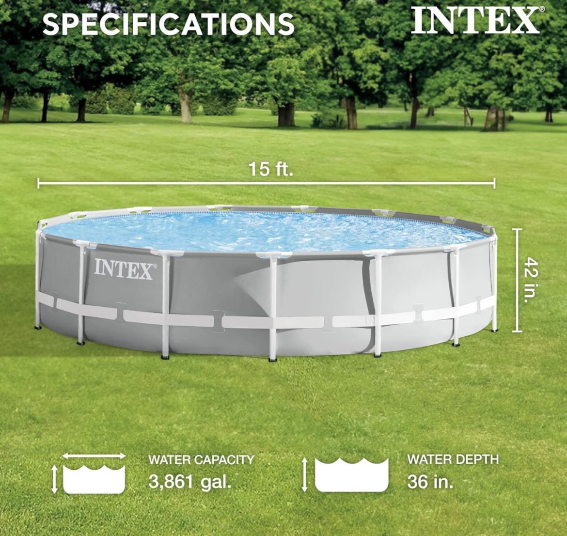 15’ Above Ground Pool - Intex With Child Safety Fence for Sale in ...