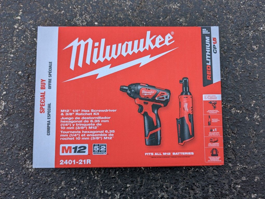 Milwaukee M12 3/8 Inch Ratchet And Screwdriver Combo Kit (2401-21R) for ...