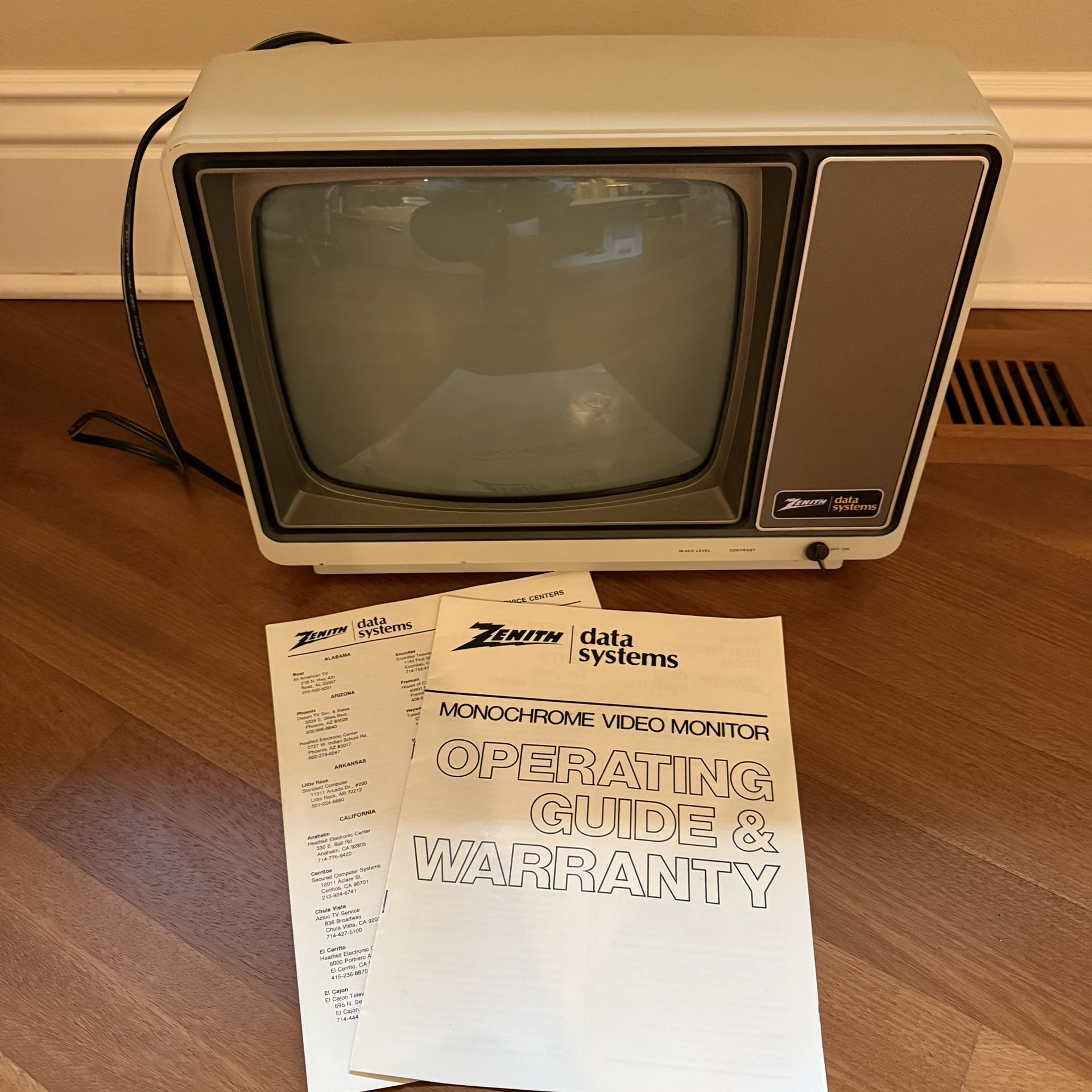 Vintage Zenith Data Systems ZVM-121 Monochrome CRT Monitor 1982 Manuals ...