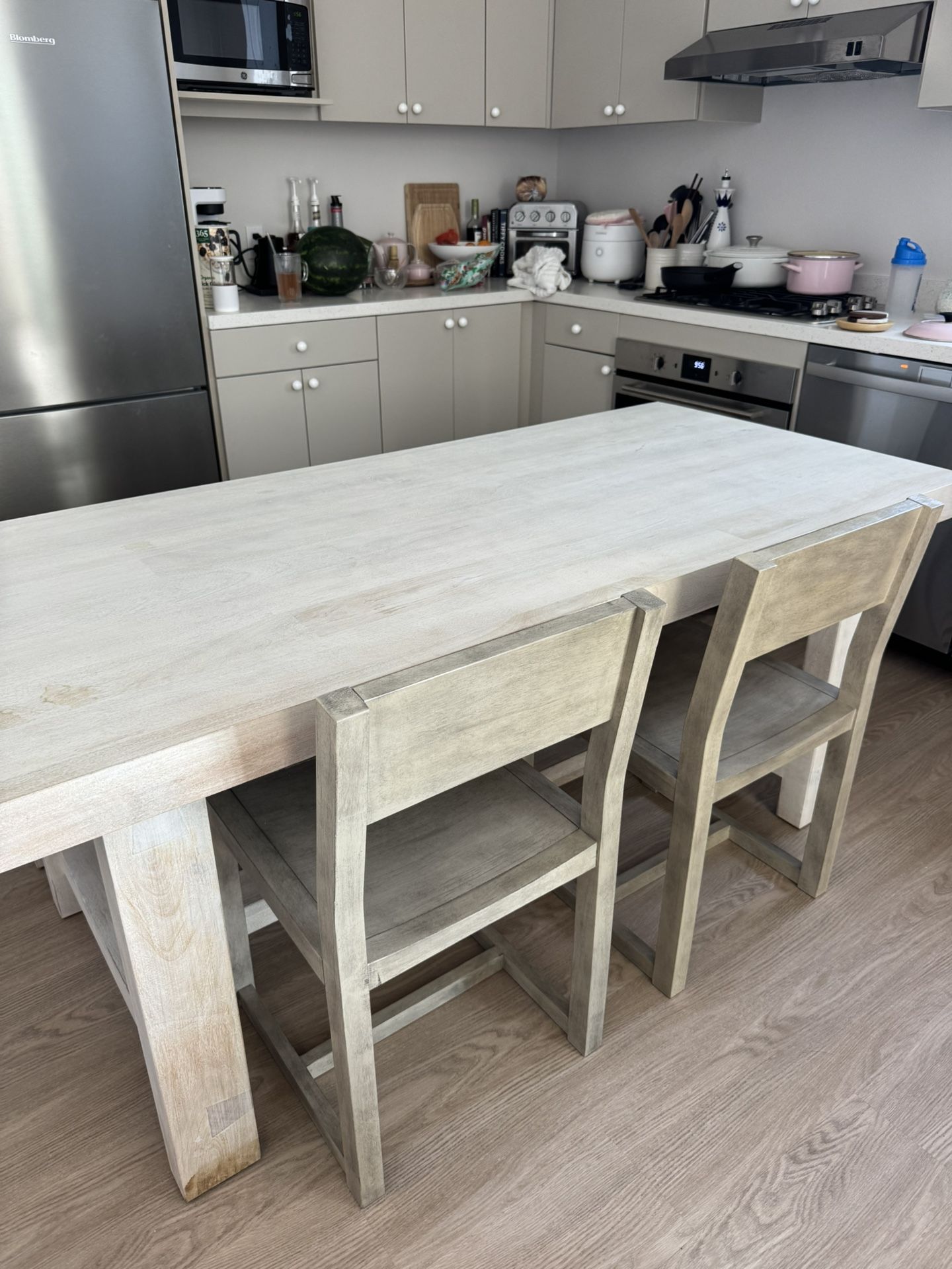 Pottery barn reed biscotti extendable dining table, bench, and chairs ...