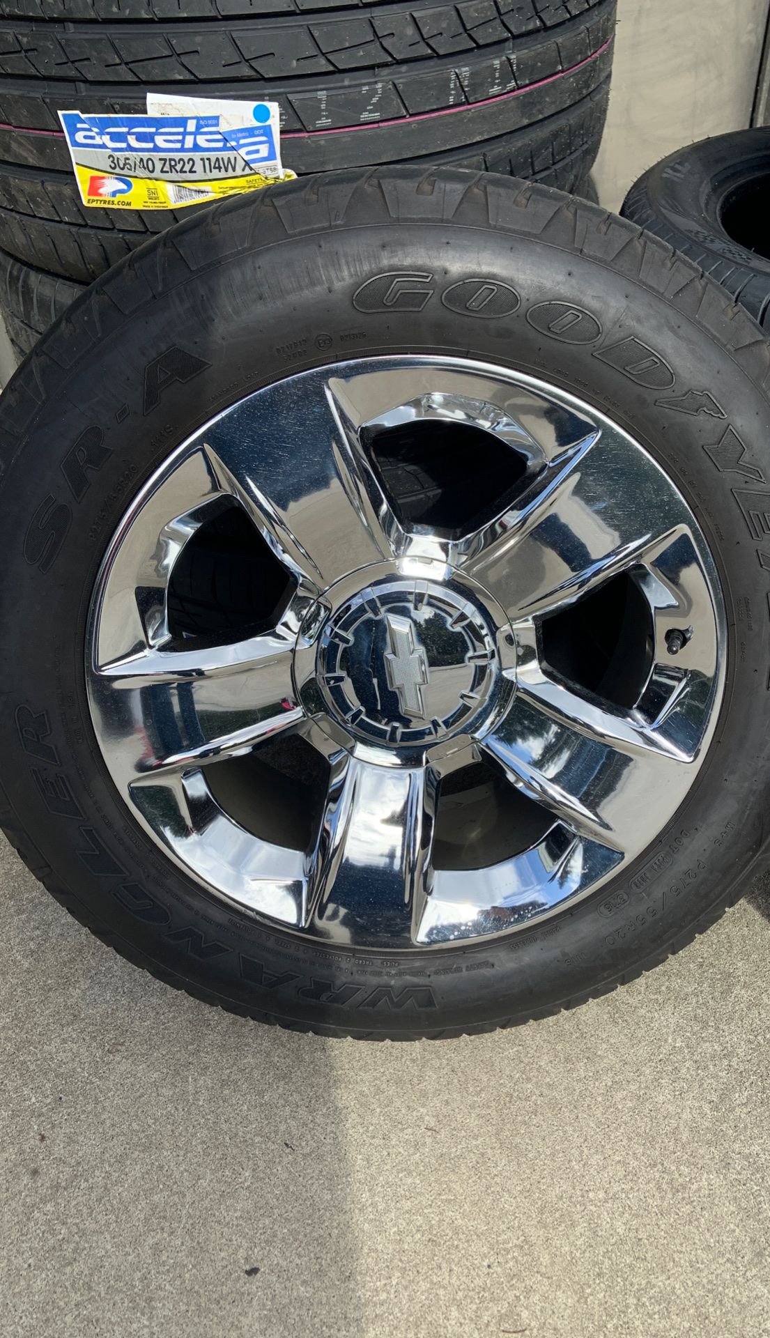 20 inch stock wheel 6 lug Chevy on 2755520 Goodyear Wrangler tires for ...