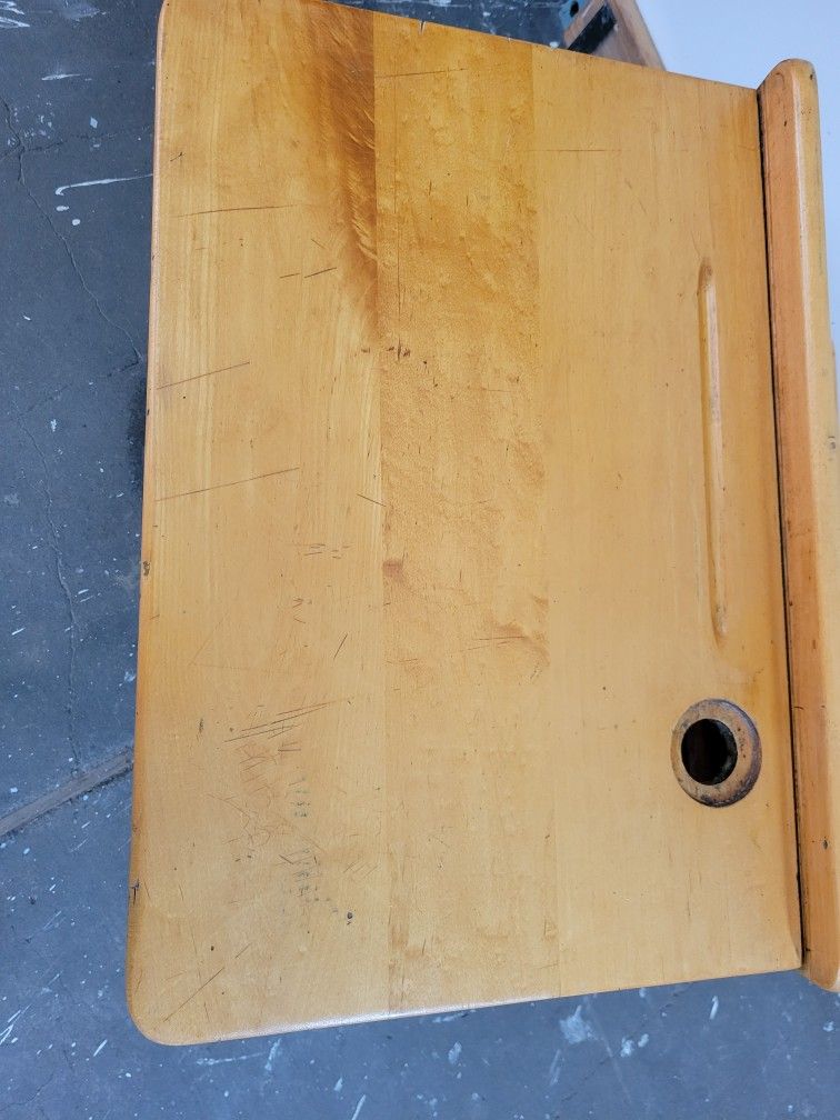 Wood School Desk Top View