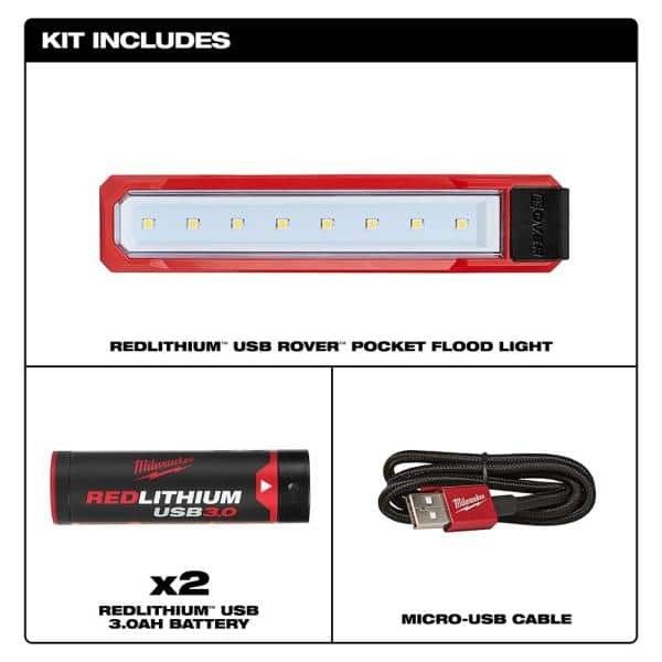 Milwaukee 445 Lumens LED USB Rover Pocket Flood Light Kit with Two (2 ...