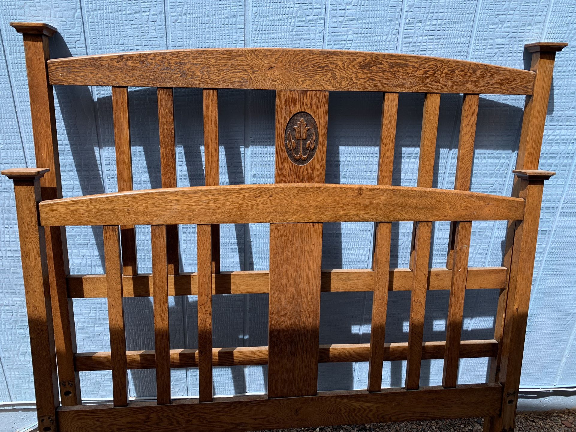 Antique Solid Oak Full Size Headboard And Footboard W/ Frame for Sale ...