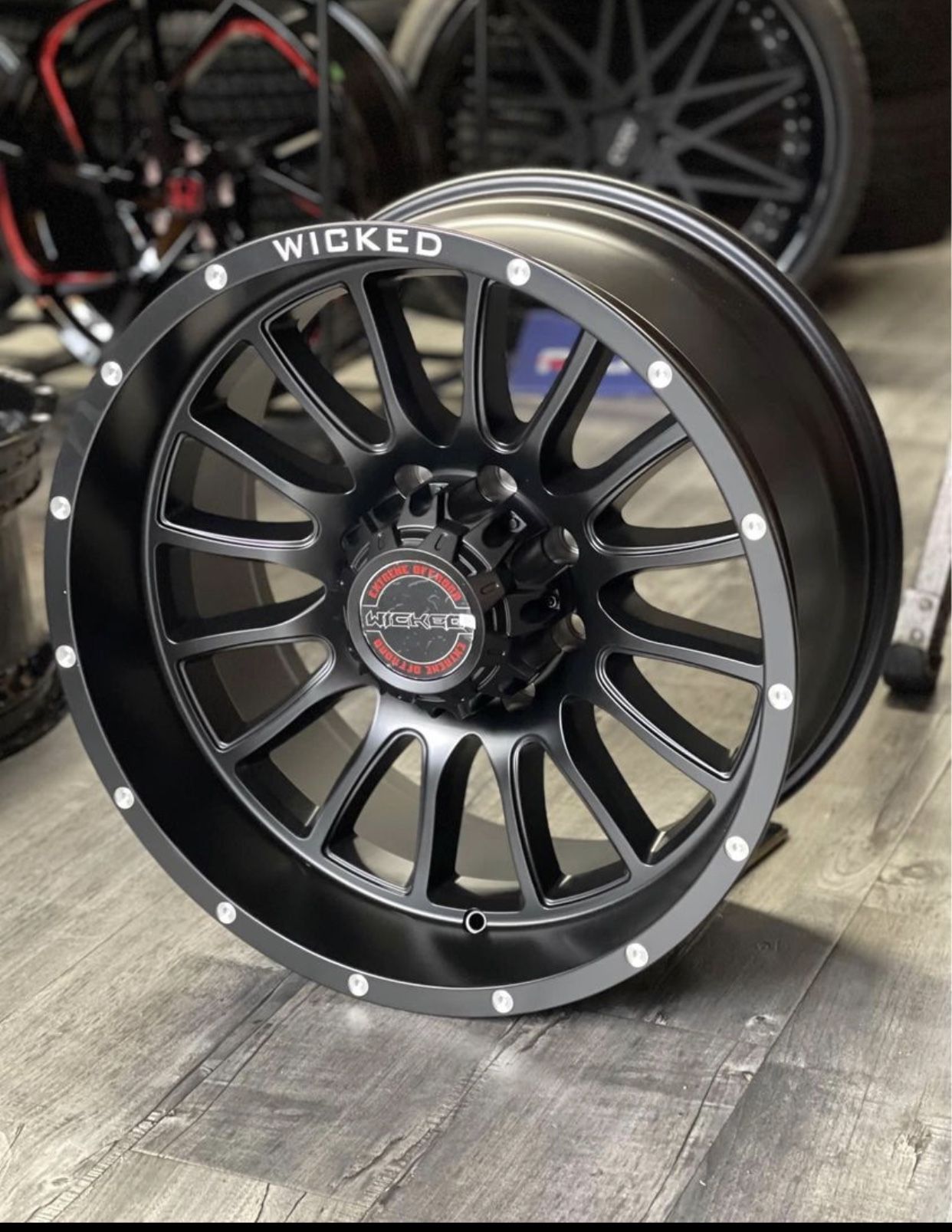 Wicked W908 Satin Black 20x10 8x165.1 8x6.5 -24 Rims 33x12.50R20 M/T ...