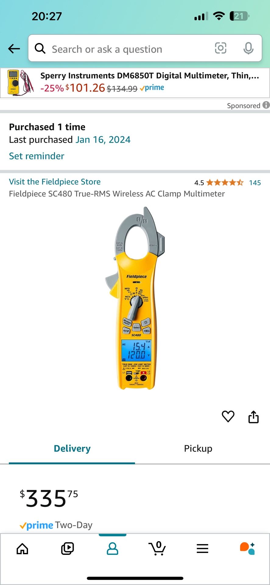 Fieldpiece SC480 True-RMS Wireless AC Clamp Multimeter for Sale in Las ...