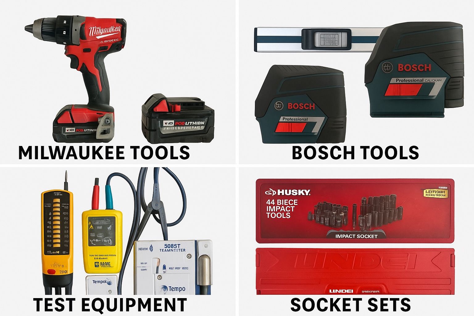 Contractor Tool Lot – Milwaukee, Bosch, Fluke, AEMC, Tempo, Husky ...