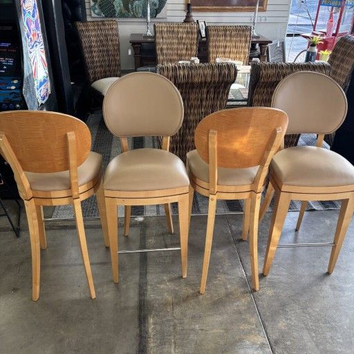 Set of 4 Berman Rosetti “Jake” Swivel Bar Stools in Solid Maple for ...