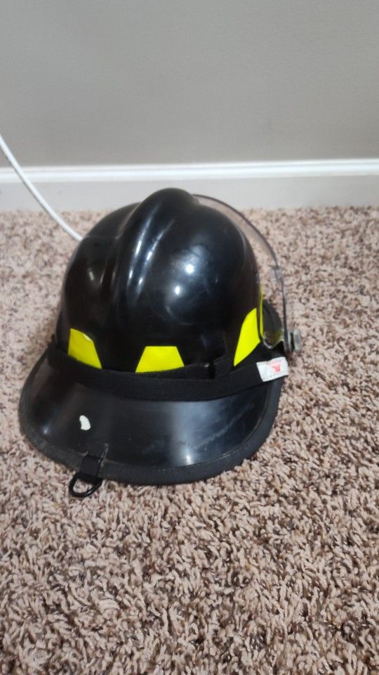 fire helmet black used fireman firefighter safety turnout bunker for ...