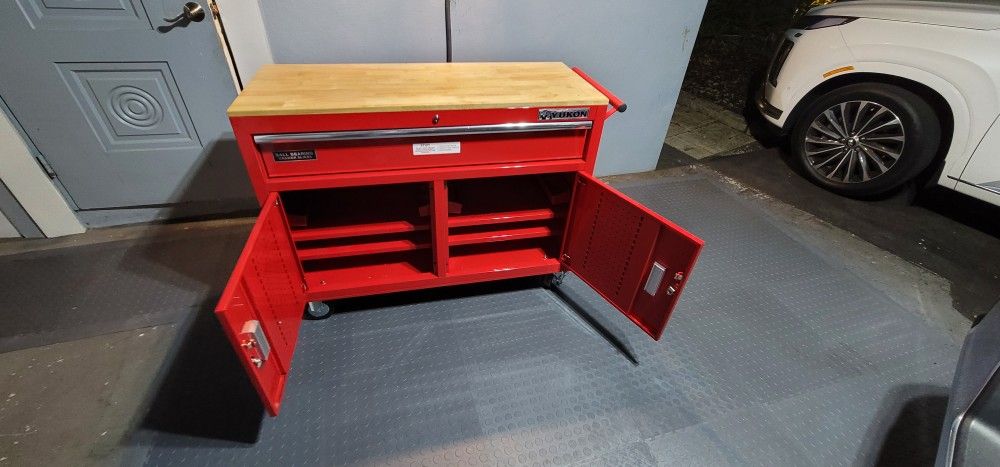 Yukon Mobile Workbench / Tool Box with Solid Wood Top, Red 46-in for ...