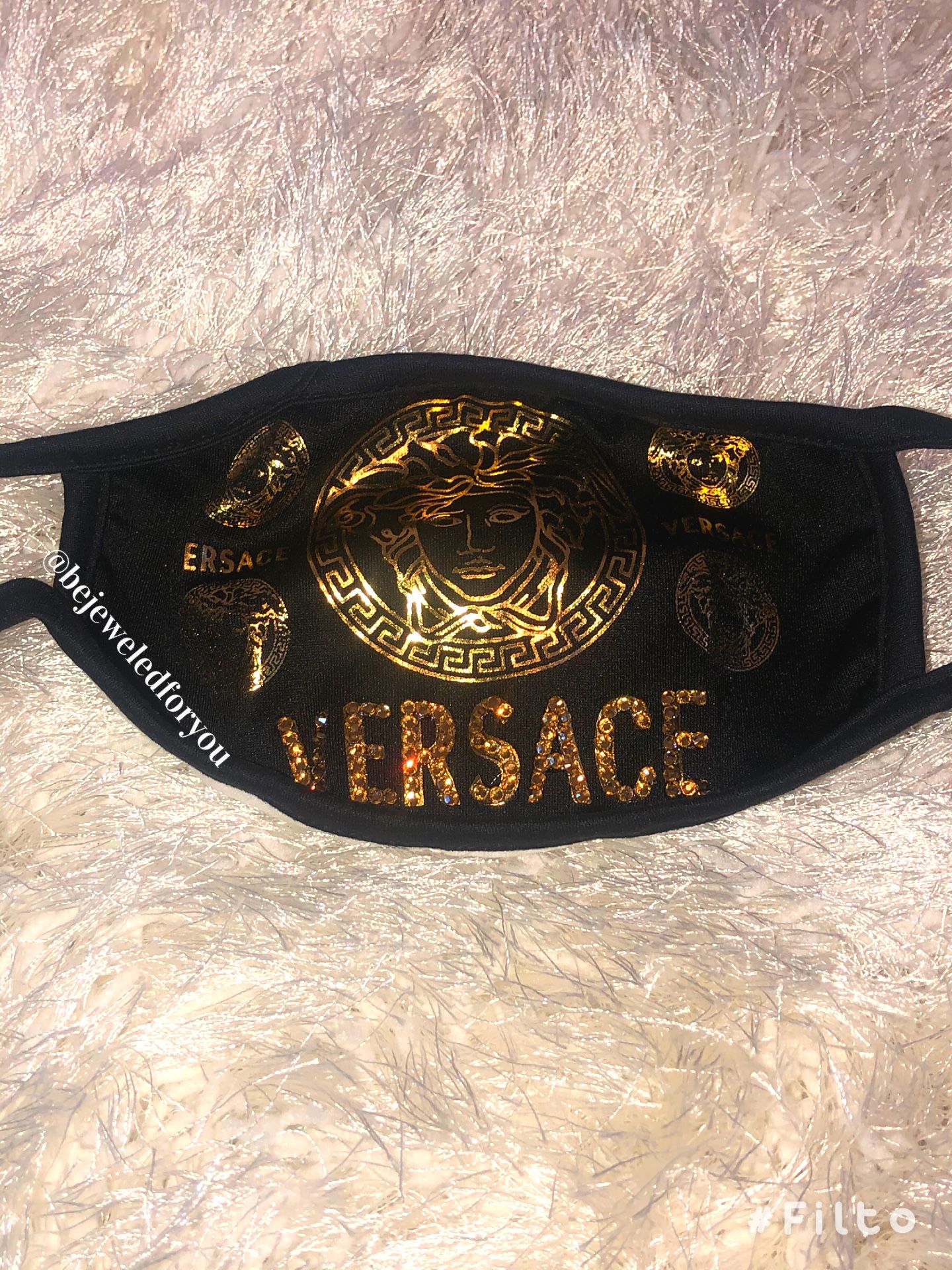 Custom Versace Cotton Face Mask With Gold Swarovski Crystals for Sale in Long Beach, CA - OfferUp