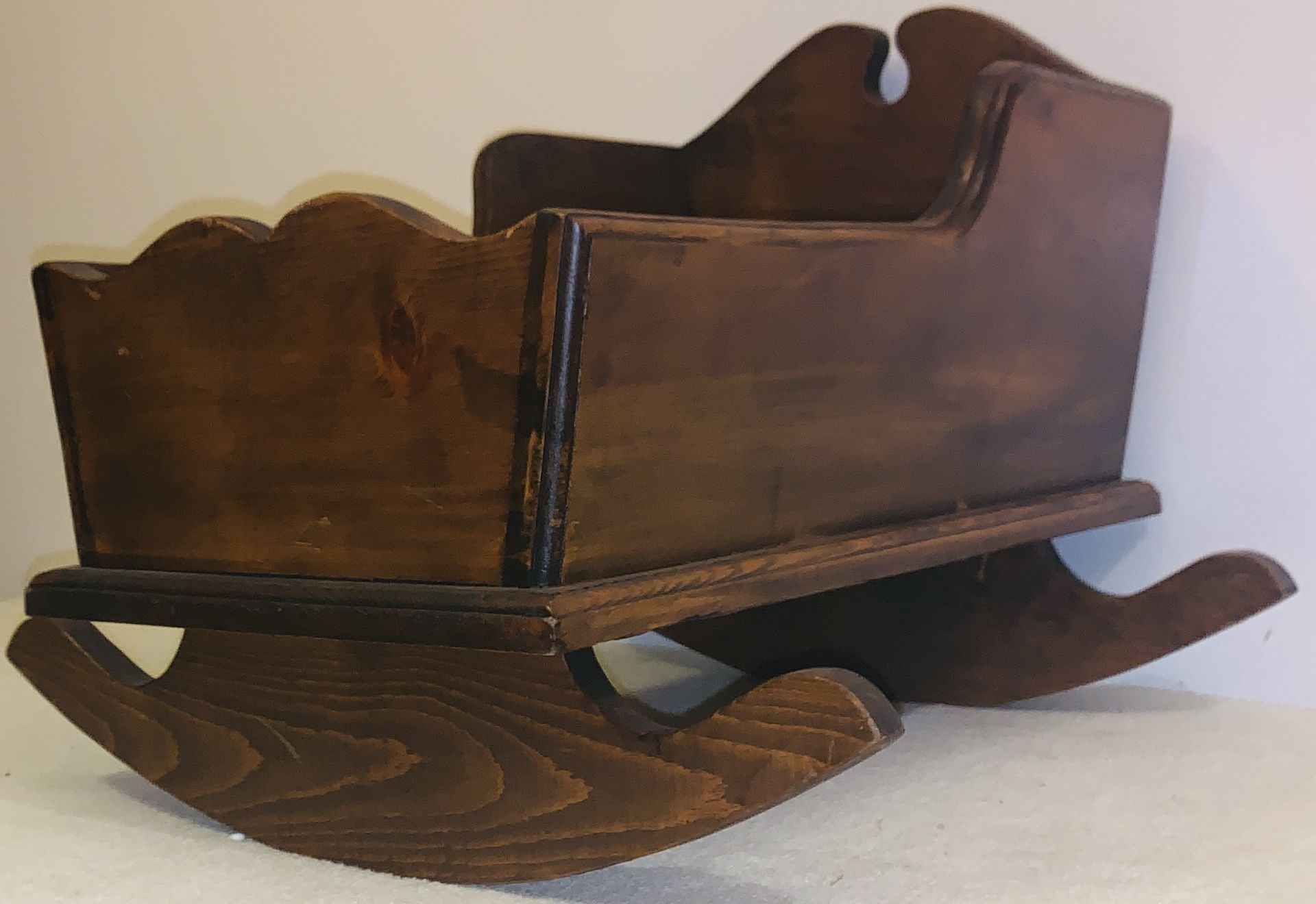 Vintage Handmade Wooden Rocking Baby Doll Bed Cradle Crib Rocker ...