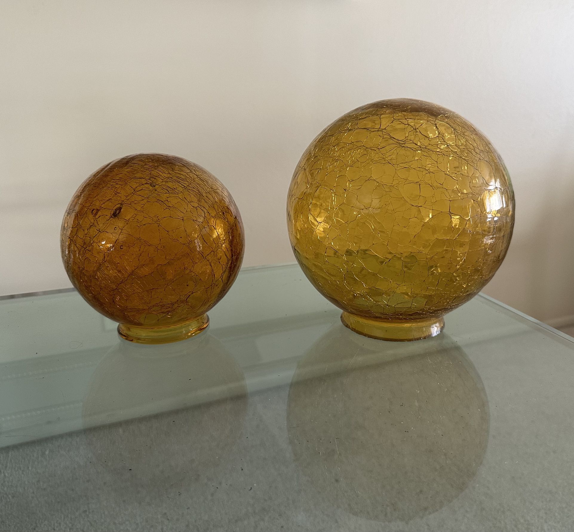 2 Vintage Handblown Amber Crackle Glass Art Deco Ball Globe Lamp Shade ...