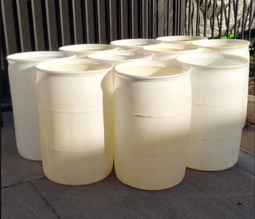 55 Gal Natural Plastic Drums HDPE # 1 Barrels Trash Can Water Storage ...