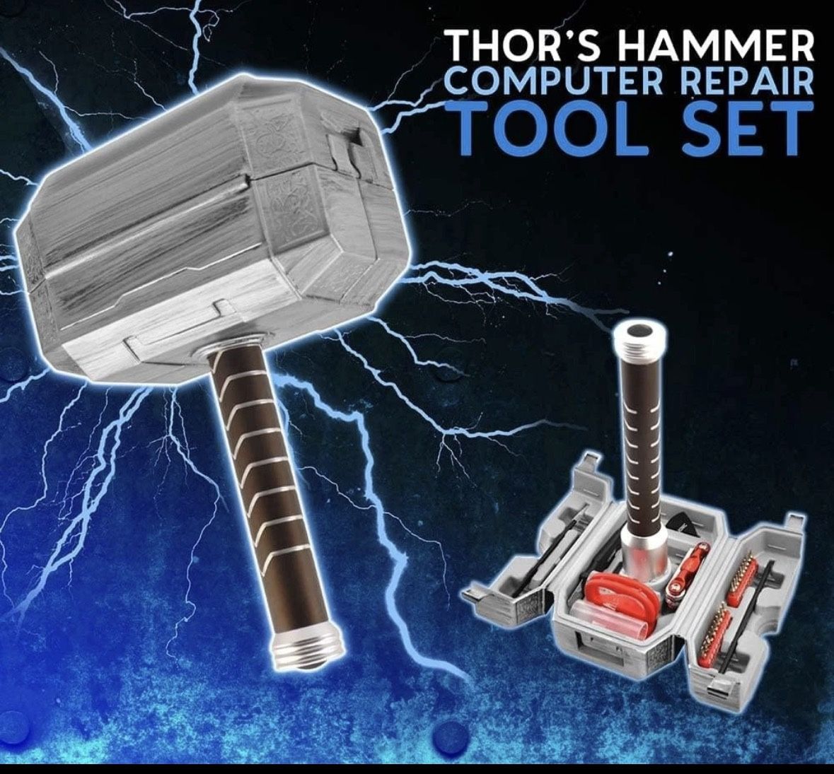 Marvel Avengers Thor's Hammer 30-Piece Tool Set | Mjolnir Toolbox All ...
