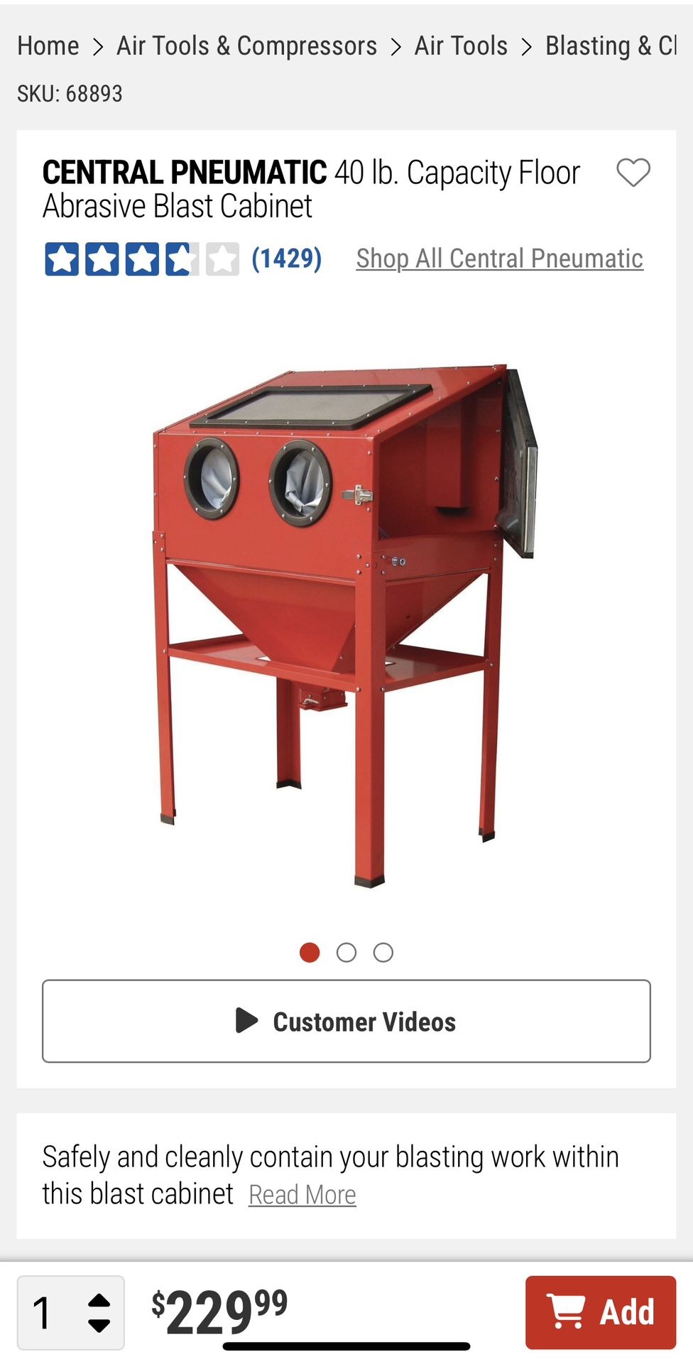 Abrasive Blast Cabinet Sand Blasting Central Pneumatic for Sale in Lake ...