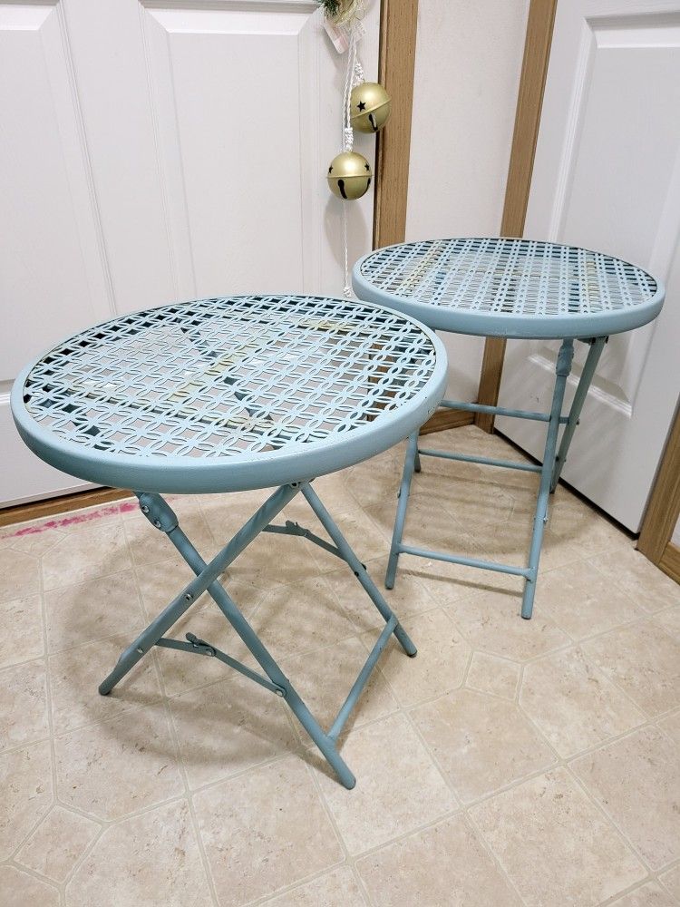 2 Blue Metal Outdoor Patio Side Tables / Stools for Sale in Lynnwood ...