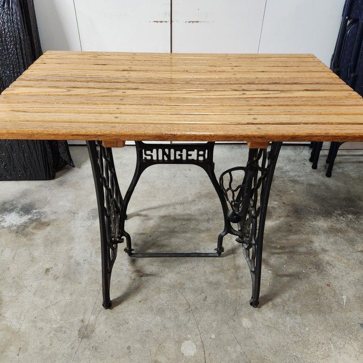 Antique Wrought Iron Singer Treadle Table with Oak Top for Sale in ...