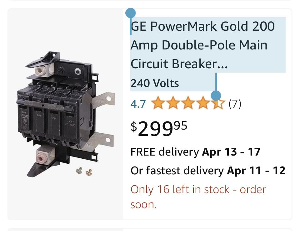 GE PowerMark Gold 200 Amp Double-Pole Main Circuit Breaker Conversion ...