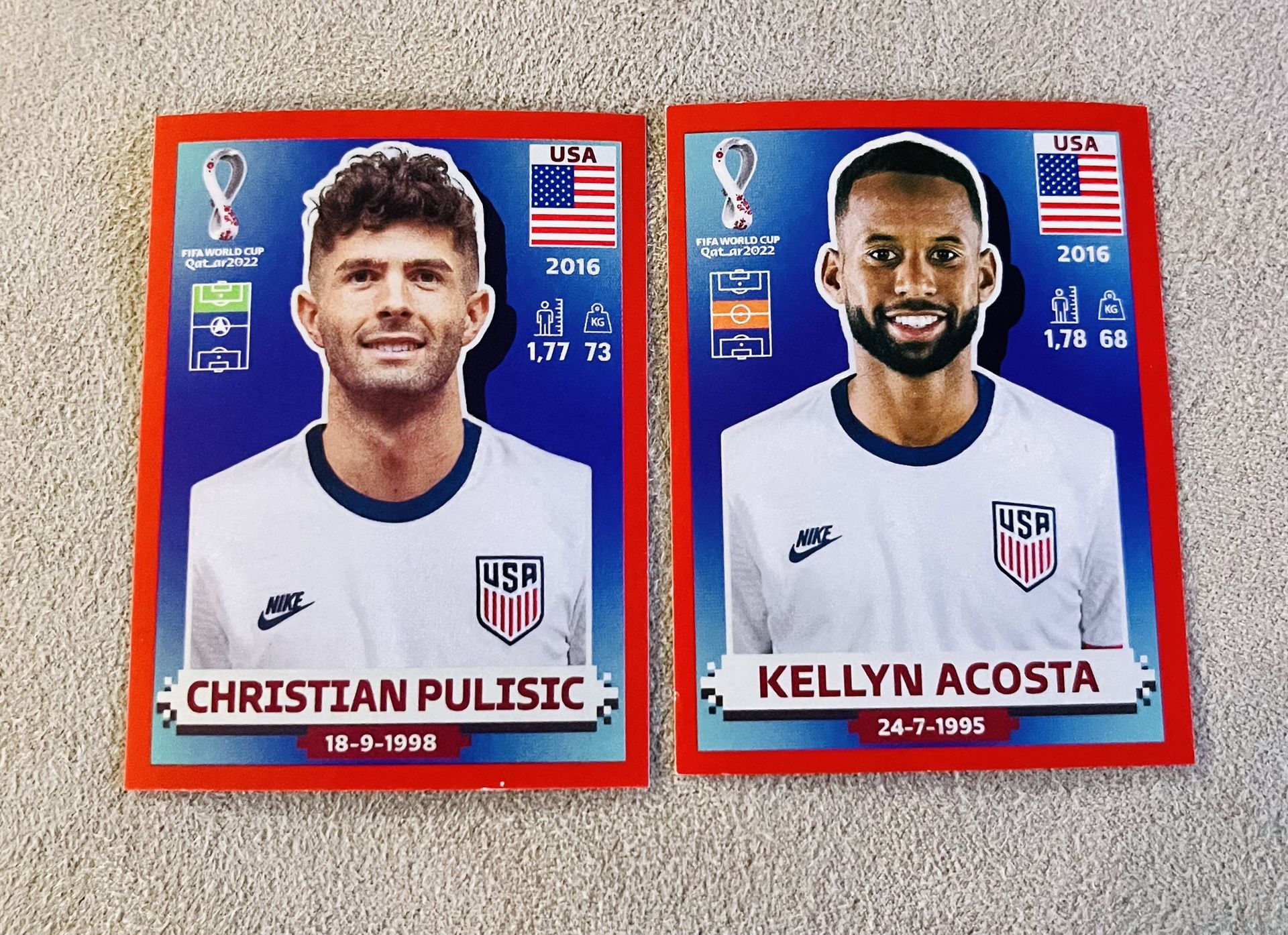 2022 Panini World Cup Qatar Christian Pulisic & Kellyn Acosta Red ...